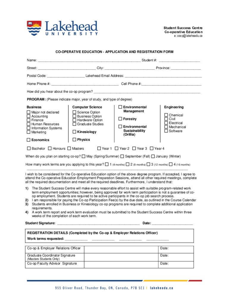 Fillable Online co-operative education - application and registration form Fax Email Print ...