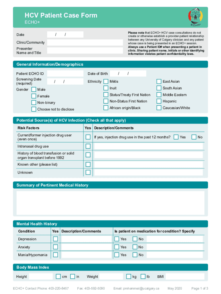 Fillable Online cumming ucalgary HCV Patient Case Form Fax Email Print ...