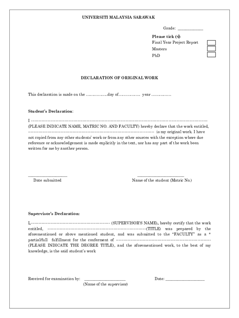 Fillable Online Get Thesis / Project Declaration Form - Archive - Unimas Fax Email Print - pdfFiller