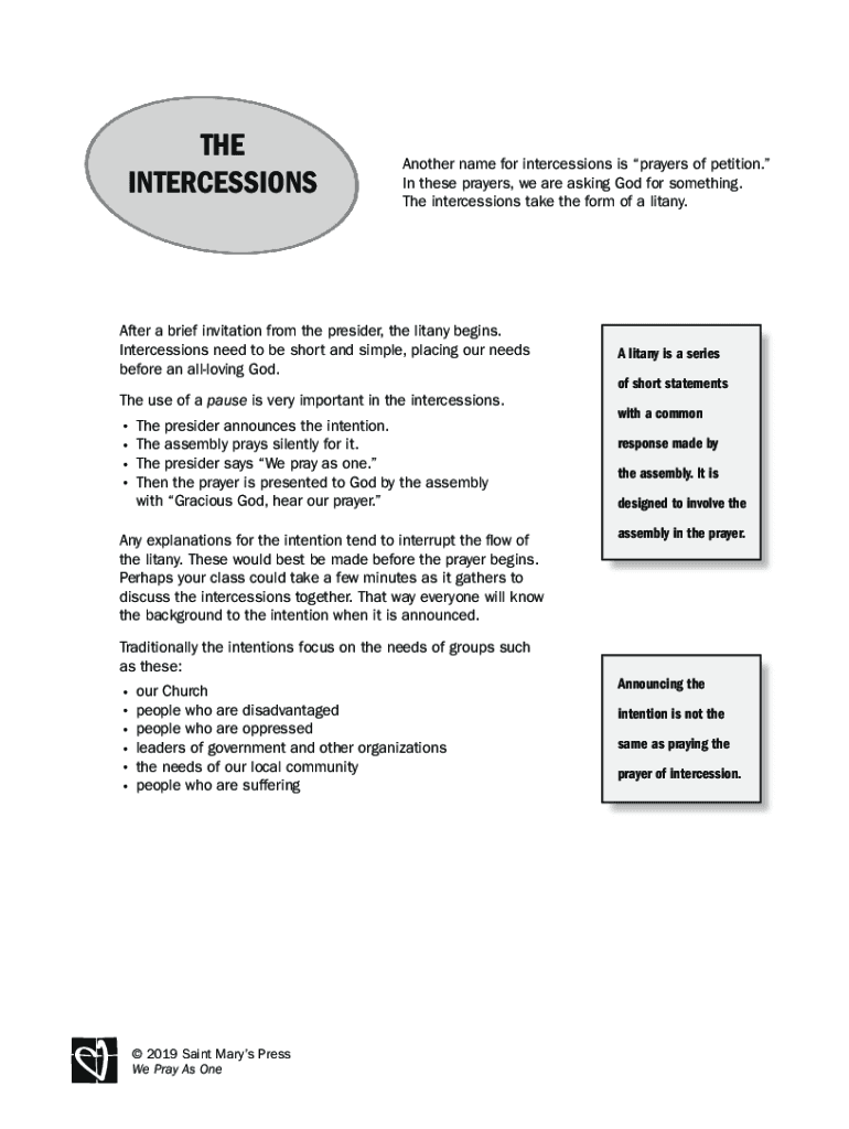 Fillable Online Prayers of petition and intercession - Catholic ...