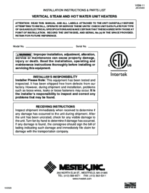 Fillable Online VERTICAL STEAM AND HOT WATER UNIT HEATERS Fax Email ...