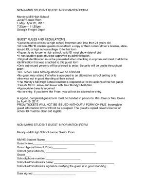 Fillable Online NON-MMHS STUDENT GUEST INFORMATION FORM Mundy's Mill ...