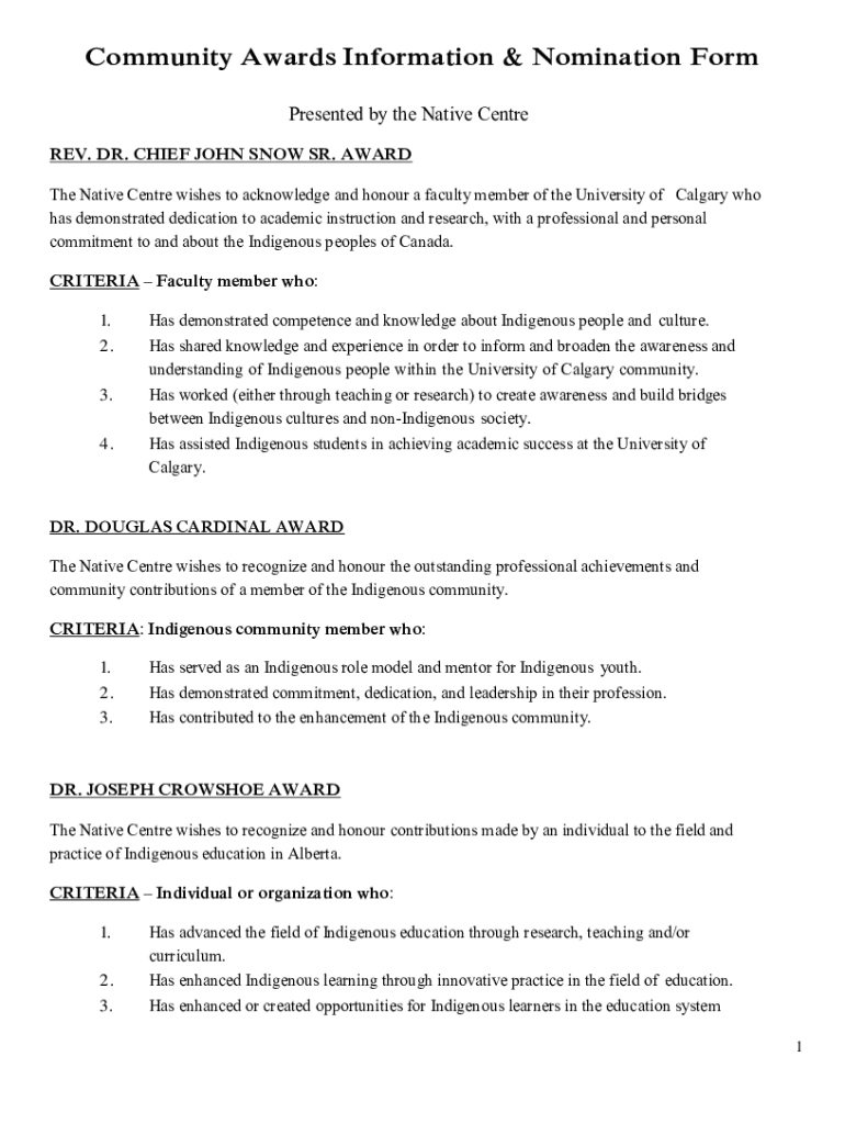 Fillable Online Community Awards Information & Nomination Form Fax ...