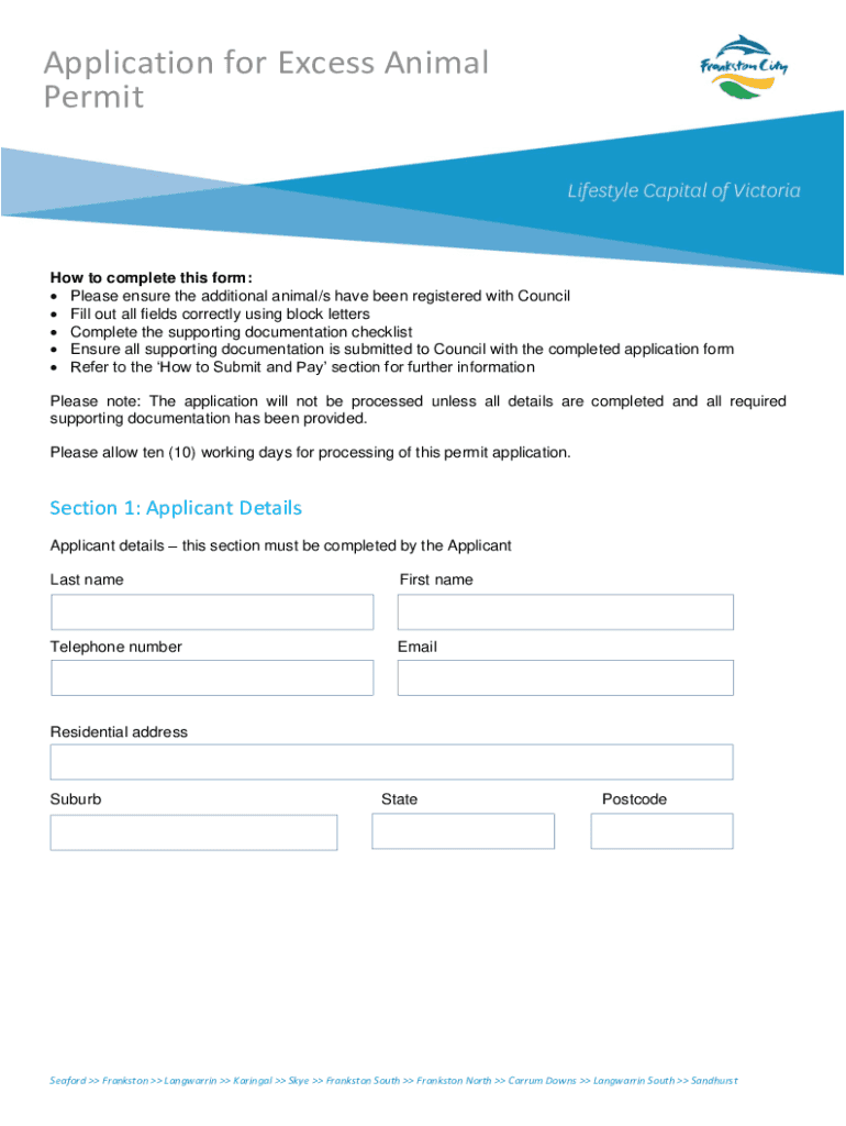 Fillable Online Application for Excess Animal Permit Fax Email Print - pdfFiller