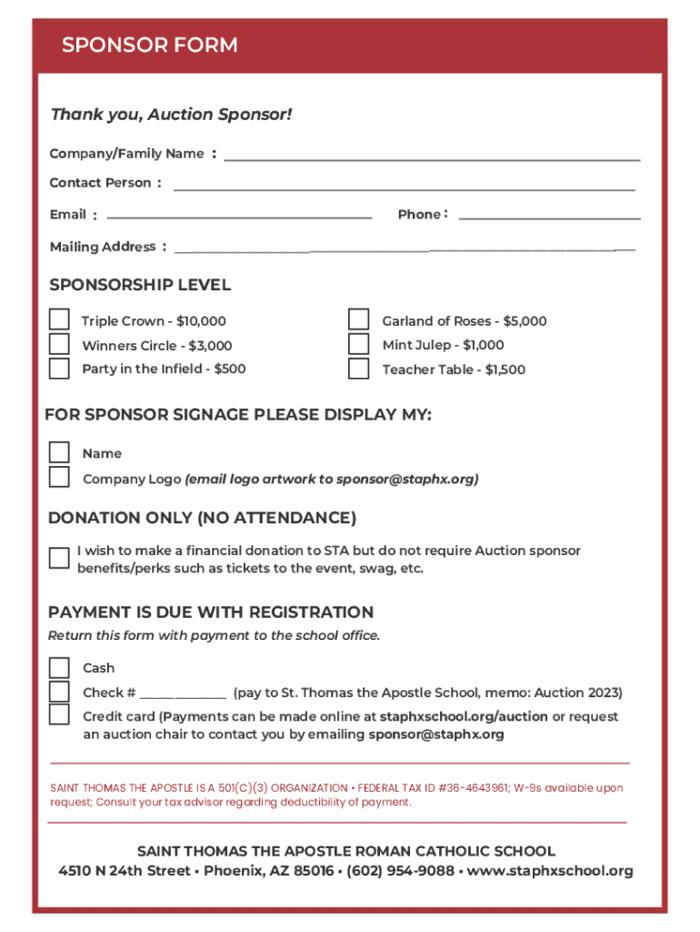 Fillable Online Sponsorship Brochure and Form Fax Email Print - pdfFiller