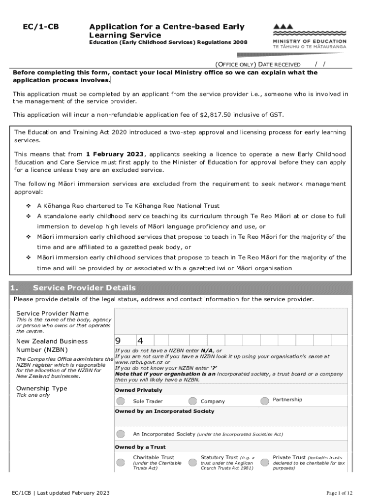 Fillable Online EC/1-CB Application for a Centre-based Early Learning ...