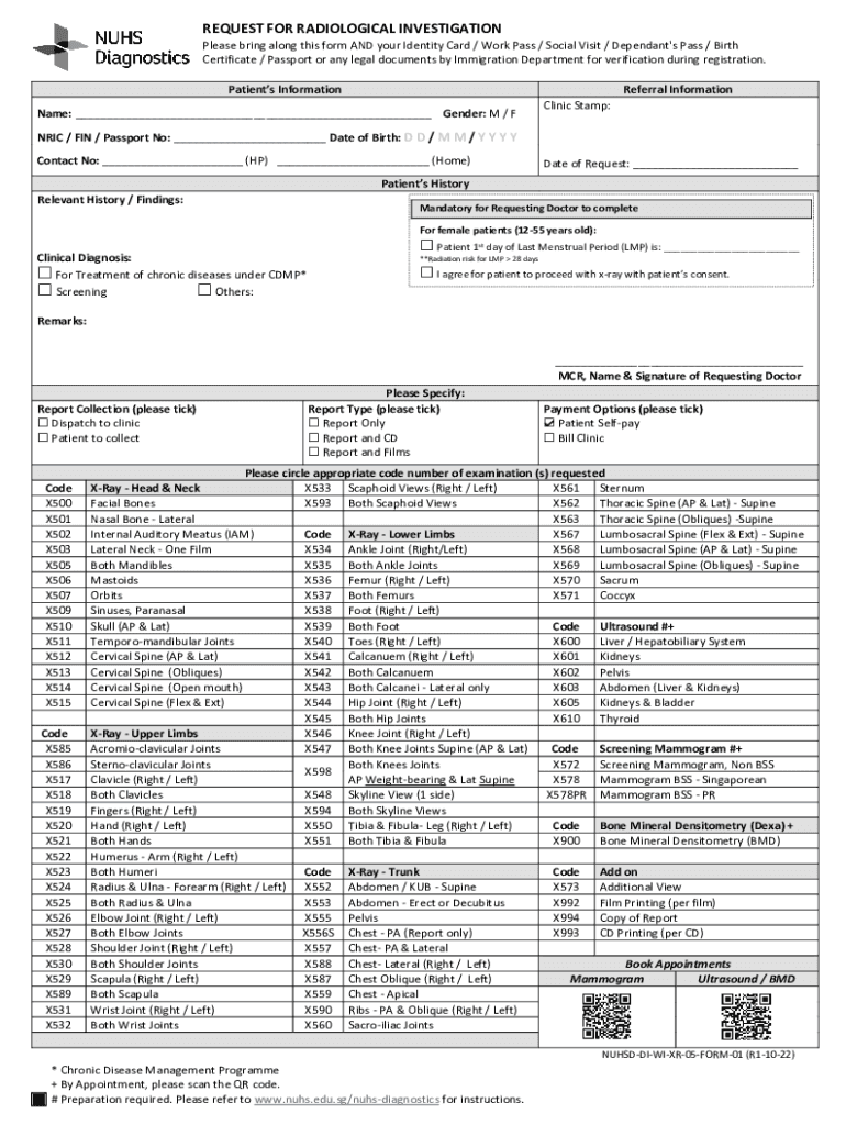 Fillable Online NUHS Diagnostics - Radiological Investigation Form ...