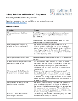 Fillable Online Holiday Activities and Food (HAF) Programme ...