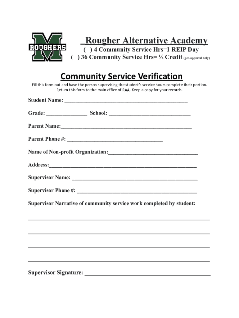 Fillable Online Community Service Form - Fill Online, Printable ...