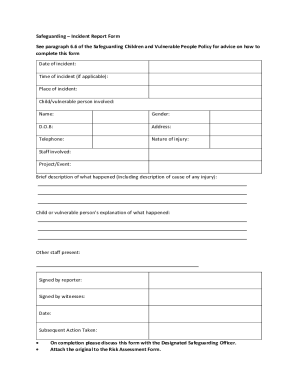 Fillable Online Safeguarding Incident report form Aug 22 Fax Email ...