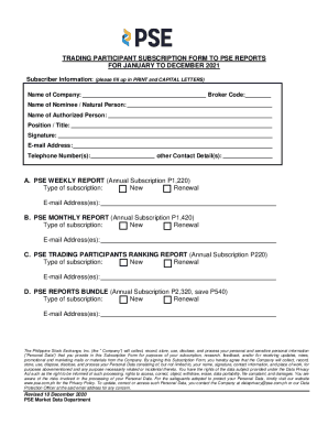 Fillable Online PSE Reports Subscription Form Fax Email Print - pdfFiller