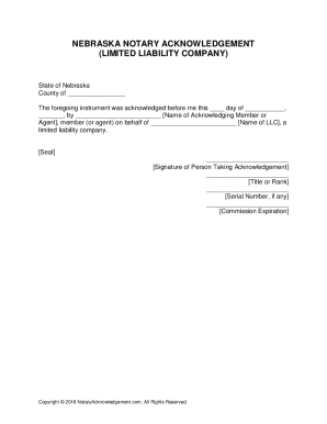 Fillable Online Nebraska LLC Notary Acknowledgement Form Fax Email ...