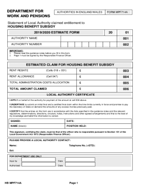 Fillable Online 2019 to 2020 Housing Benefit subsidy final claim form ...