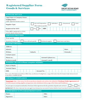 Fillable Online Registered Supplier Form Goods & Services Fax Email ...