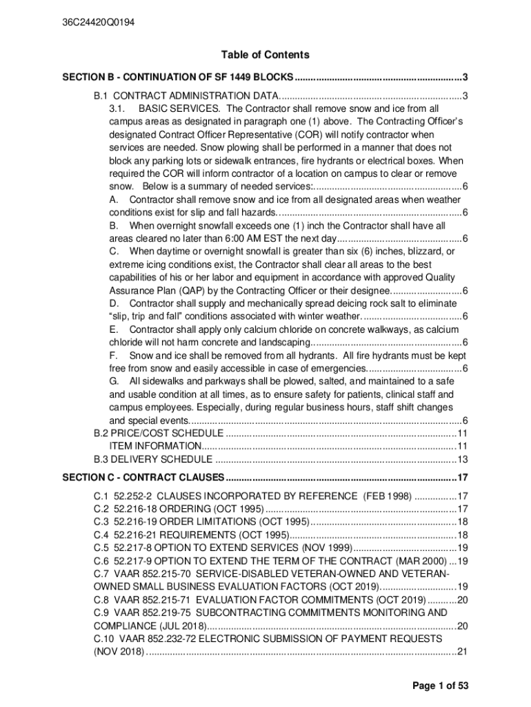 Fillable Online CONTINUATION OF SF 1449 BLOCKS - B.1 CONTRACT ... Fax ...