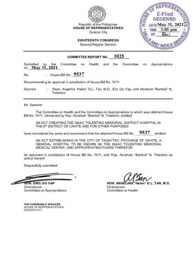 Fillable Online CR HB No. 7471 Tolentino Gen Hospital.docx Fax Email ...