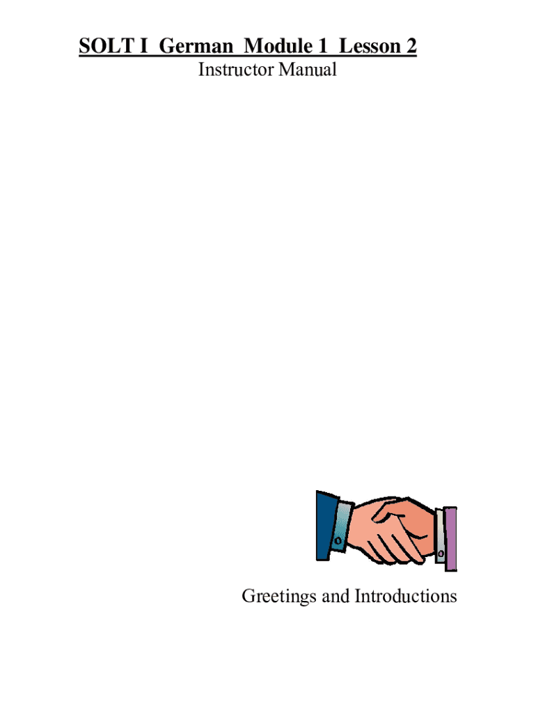 Fillable Online DLI - SOLT I German Module 1 Lesson 2 - Instructor ...