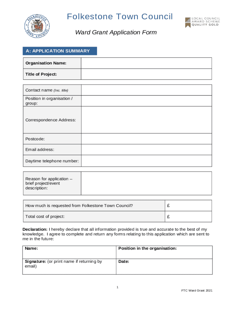 Ward Grant Application Doc Template | pdfFiller