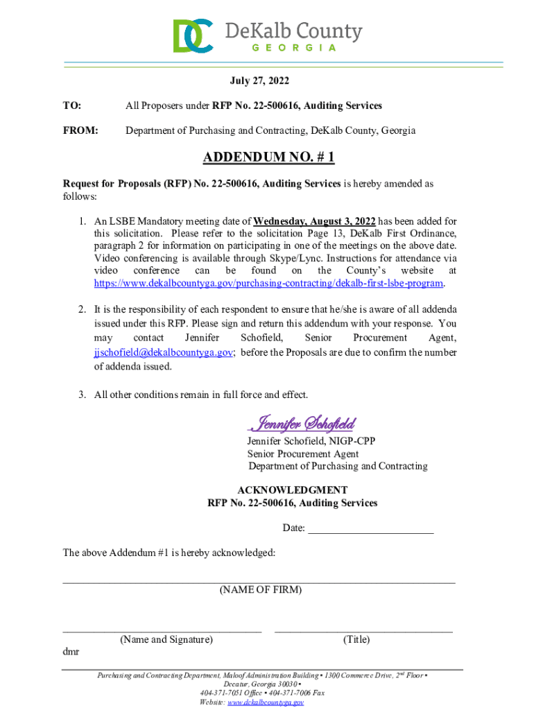 Fillable Online Addendum No. 1, 22-500616, Auditing Services Fax Email Print - pdfFiller