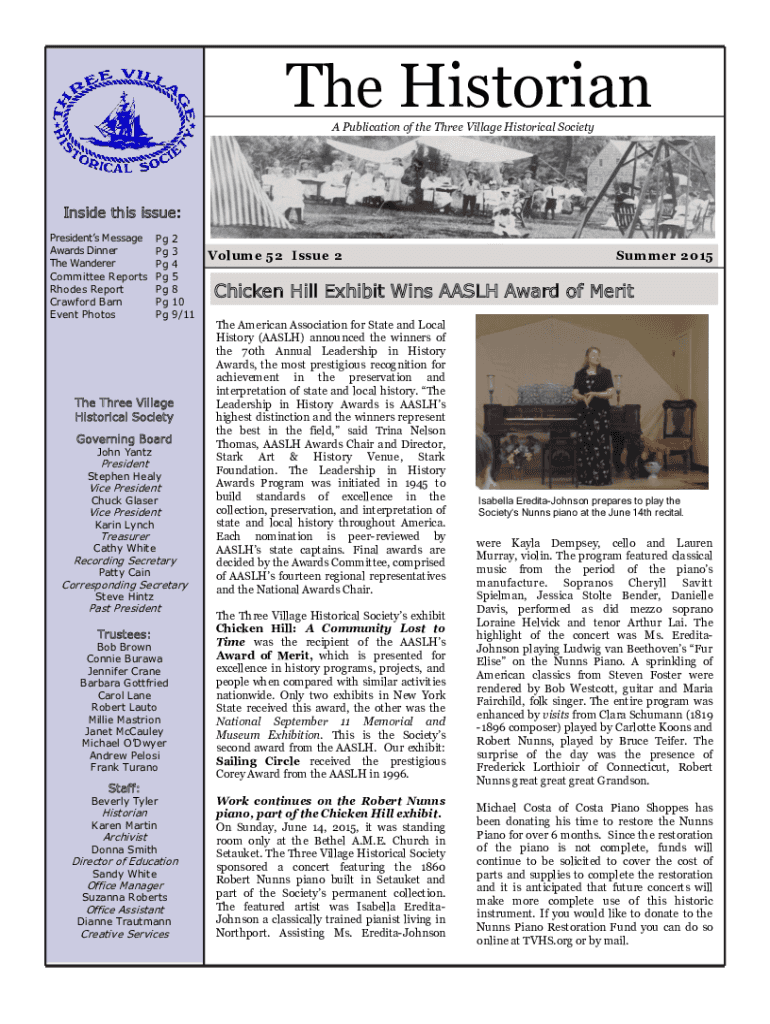 Fillable Online Three Village Historical Society to honor community ... Fax Email Print - pdfFiller