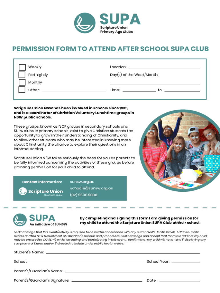 Fillable Online SUPA Club Permission Form - SU Australia in the ACT Fax ...