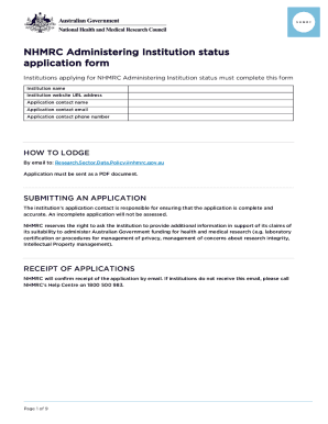 Fillable Online NHMRC Administering Institution status application form ...