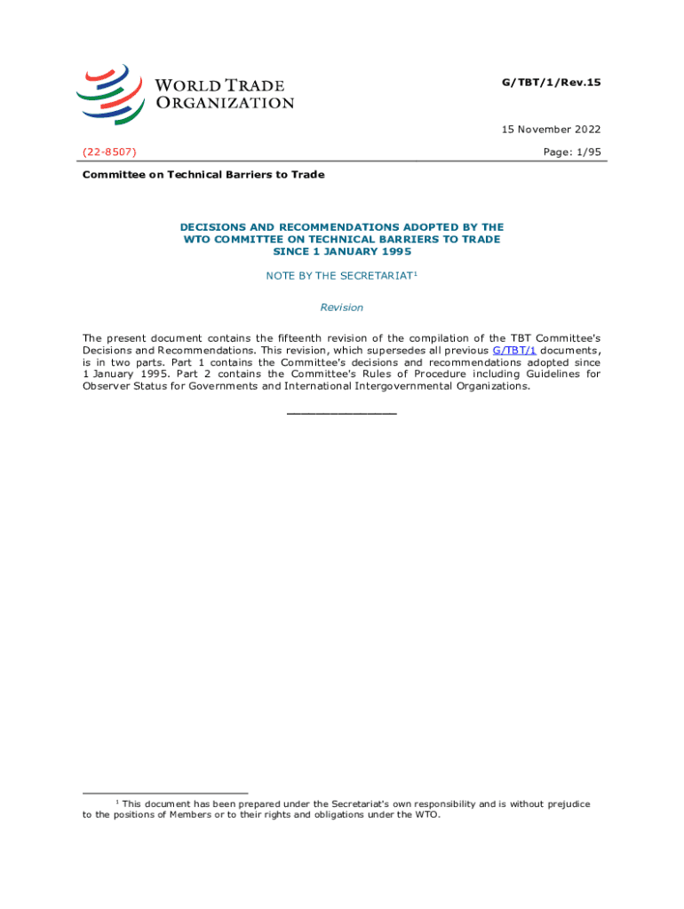 Fillable Online WTO ANALYTICAL INDEX TBT AgreementArticle 15 ( ... Fax Email Print - pdfFiller