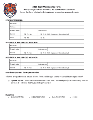 Fillable Online Membership form PTSA 2019-2020 Fax Email Print - pdfFiller