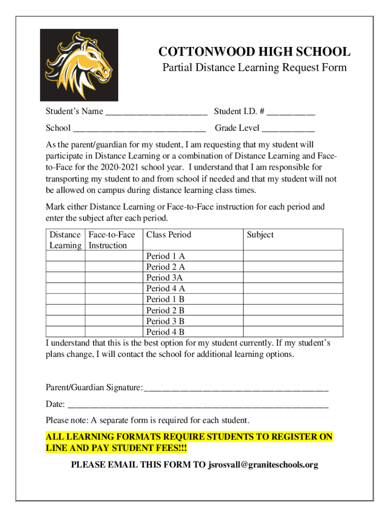 Fillable Online Cottonwood High SchoolHome of the Colts Fax Email Print ...