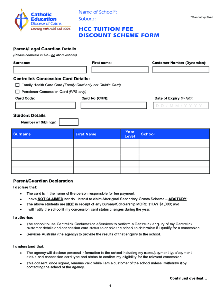 Fillable Online HCC TUITION FEE DISCOUNT SCHEME FORM Fax Email Print ...