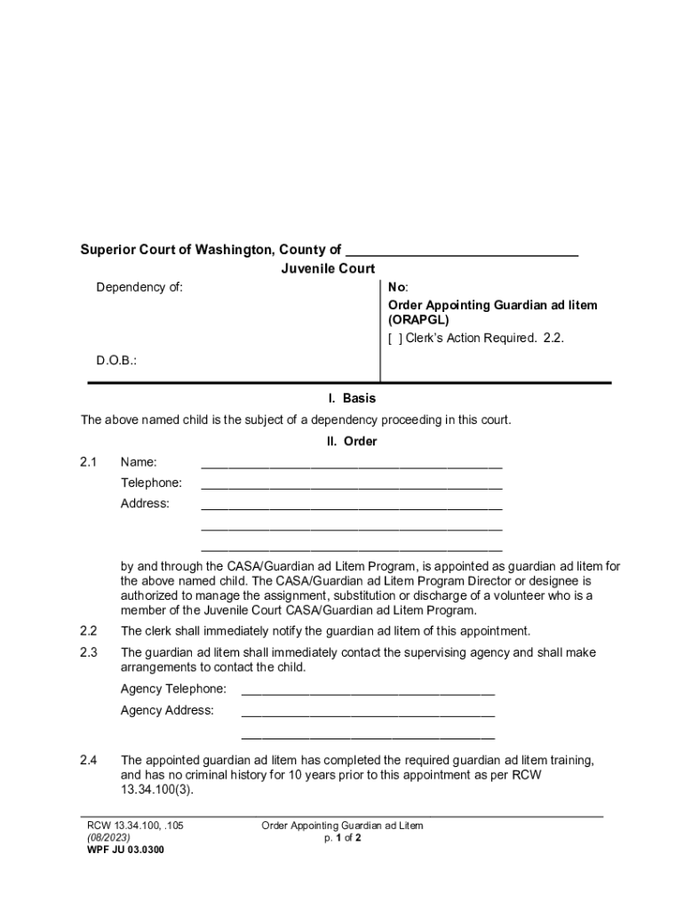 Fillable Online order appointing guardian ad litem on behalf of minor ...
