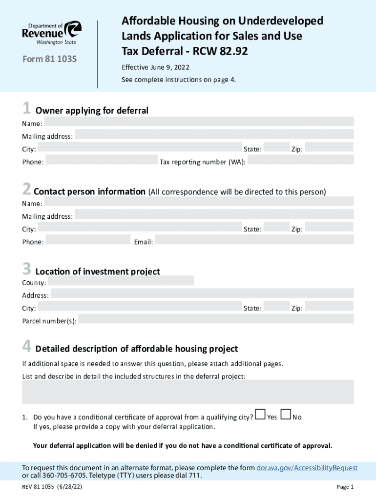 Fillable Online dor wa Affordable Housing on Underdeveloped Lands ...