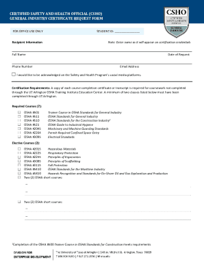Fillable Online certified safety & health official (csho) certificate ...