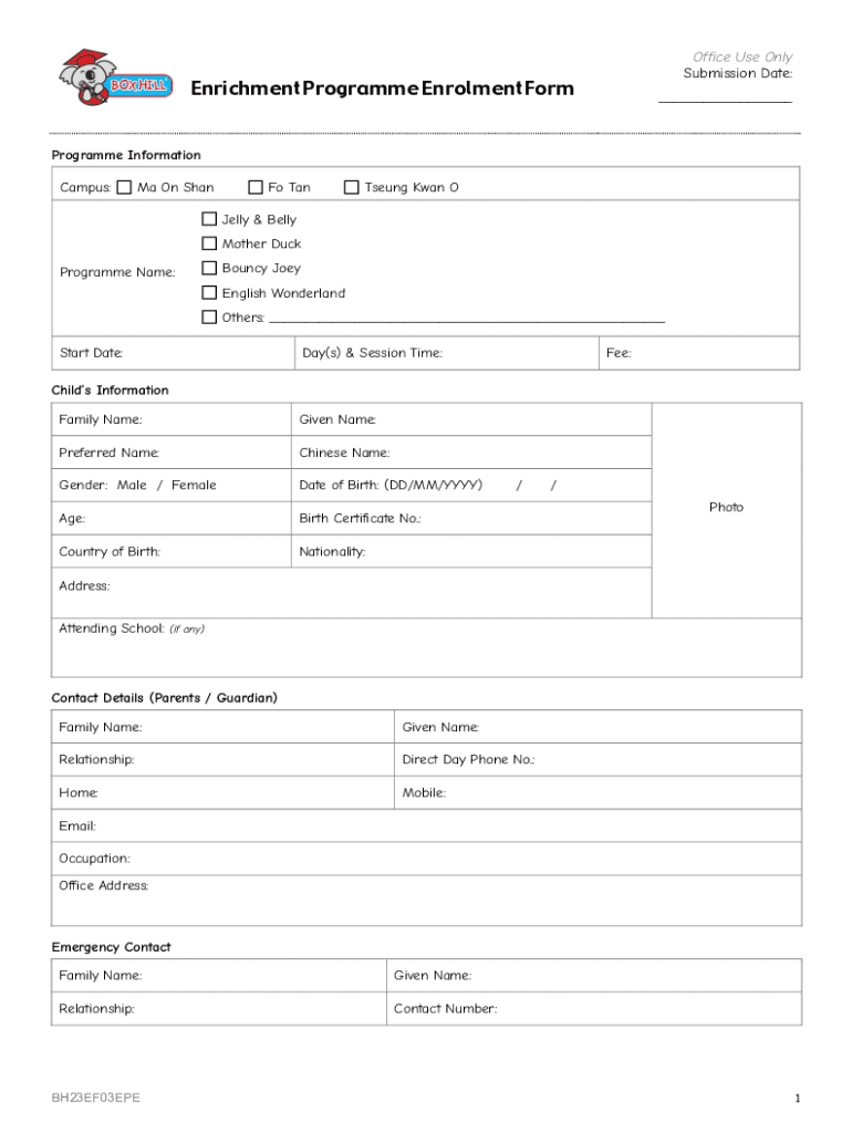 Fillable Online boxhill edu Enrichment Programme Enrolment Form Fax Email Print - pdfFiller