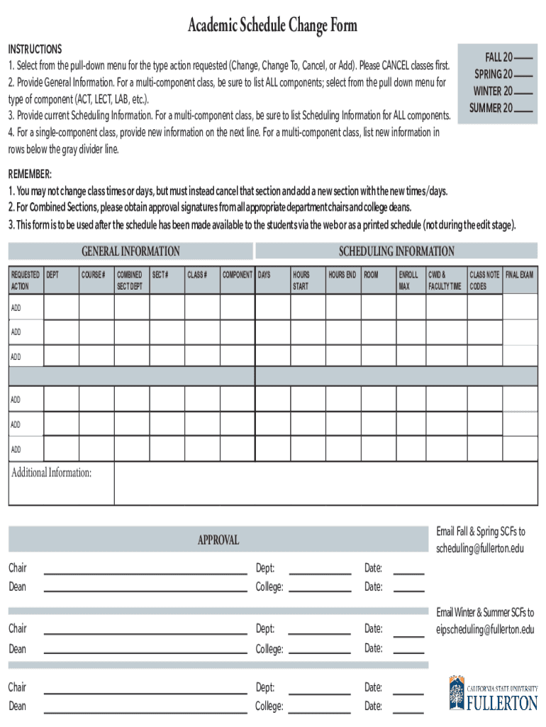 Fillable Online Academic Schedule Change Form Fax Email Print - pdfFiller