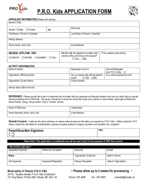 Fillable Online Application Form PRO Kids Fax Email Print - pdfFiller