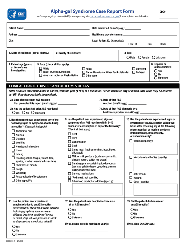 Fillable Online Alpha-gal Syndrome Case Report Form. A form to record ...