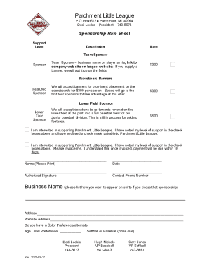 Fillable Online Sponsorship / Advertising Rate Sheet Fax Email Print ...