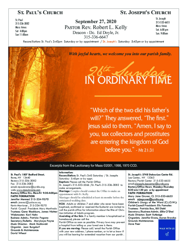 Fillable Online Pastor Rev. Robert L. Kelly Rev. Robert L. ... Fax ...