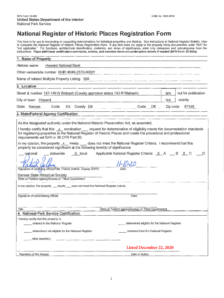 Fillable Online Listing Property in the National Register of Historic ...