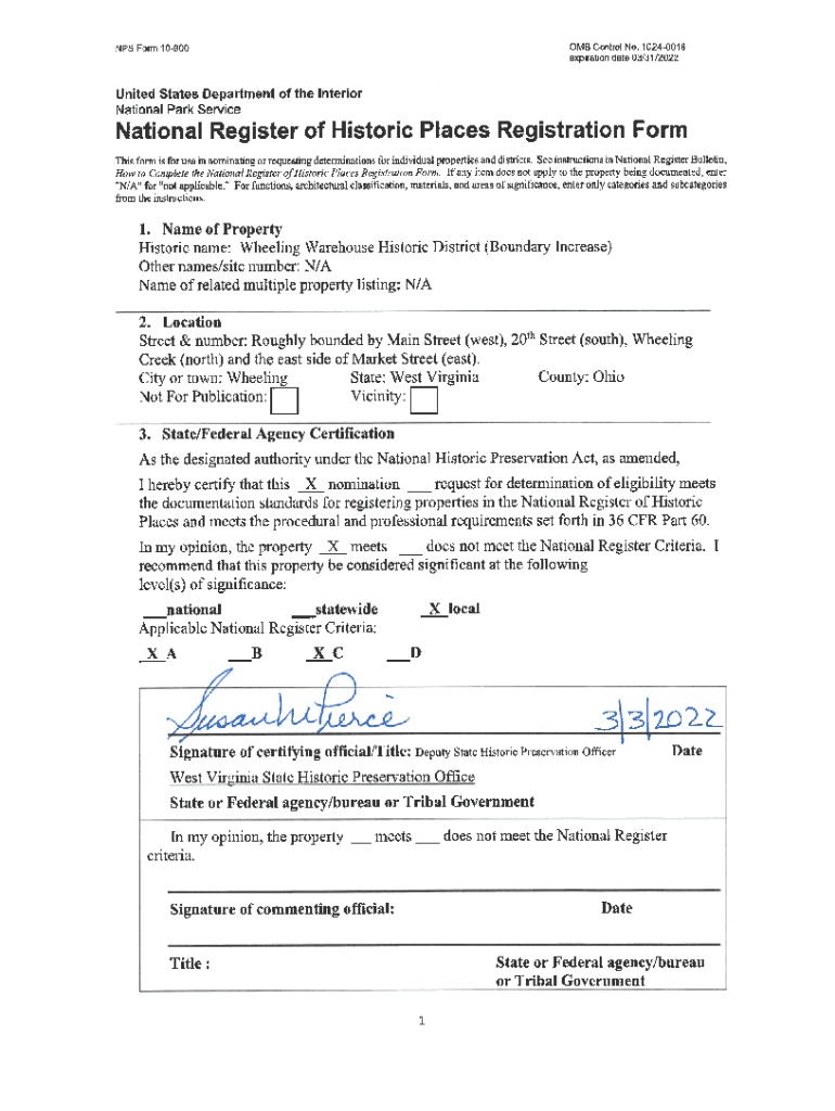 Fillable Online Wheeling Warehouse Historic District (Boundary Increase) Fax Email Print - pdfFiller