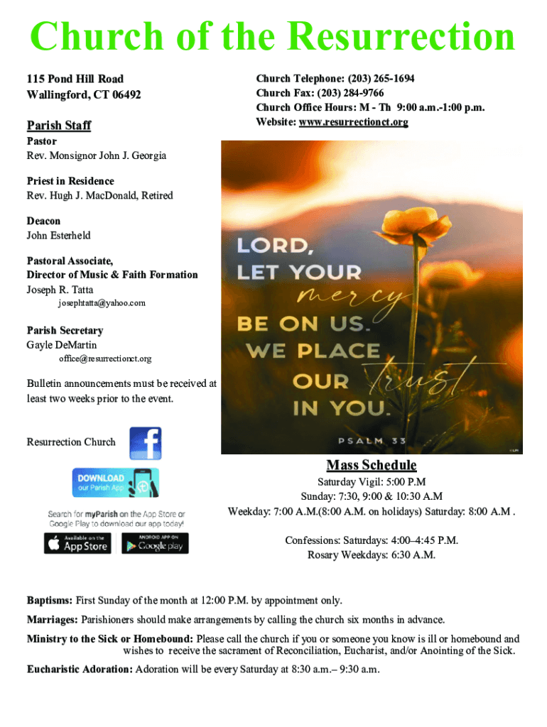 Fillable Online Church Office Hours: M - Th 9:00 a Fax Email Print ...