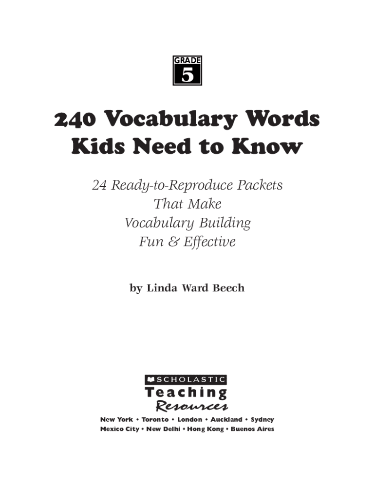 Fillable Online 240 Vocabulary Words Kids Need to Know: Grade 5: 24 ... Fax Email Print - pdfFiller