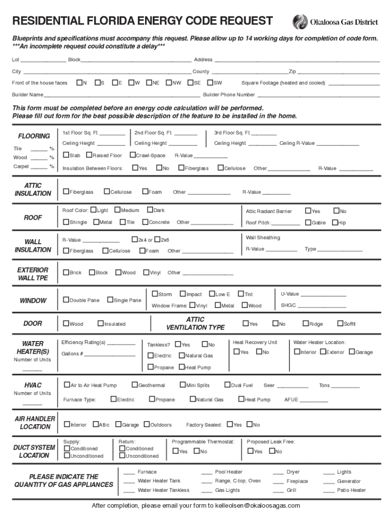 Fillable Online RESIDENTIAL FLORIDA ENERGY CODE REQUEST Fax Email Print ...