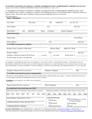 Fillable Online Work Permit for Minors - Edison High School Fax Email ...