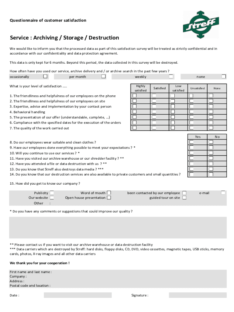 Fillable Online Service : Archiving / Storage / Destruction Fax Email ...