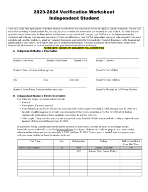 Fillable Online 2022-2023 Verification Worksheet Independent Student. Verification Worksheet Fax ...