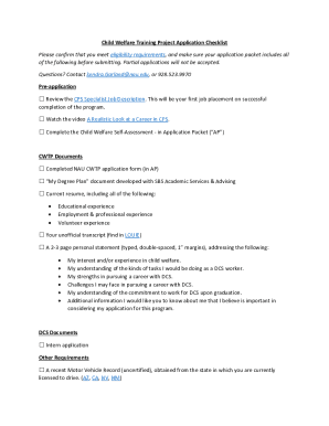Fillable Online Child Welfare Training Project Application Checklist ...