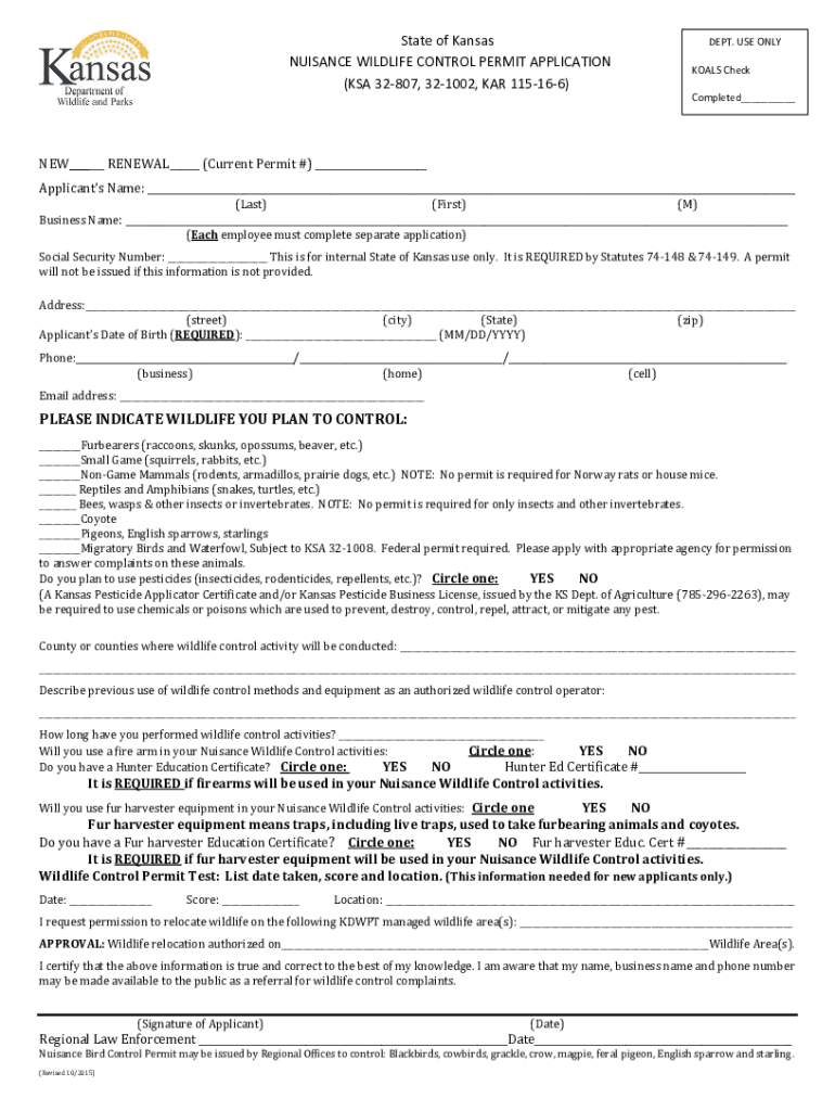 Fillable Online Section 115-16-6 - Wildlife control permit; application ...
