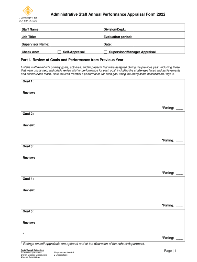 Fillable Online Administrative Staff Annual Performance Appraisal Form ...